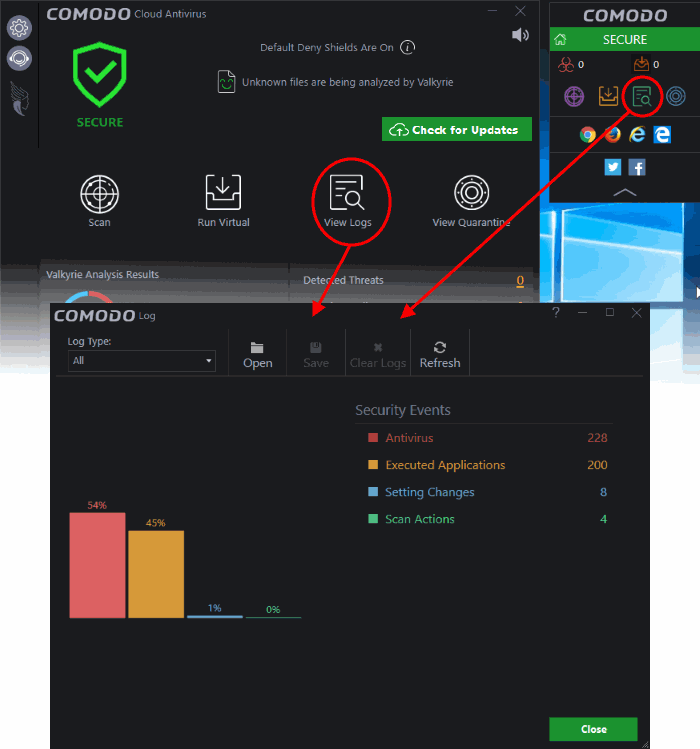 View CCAV Logs, CCAV Log Monitor, Comodo Cloud Antivirus | COMODO